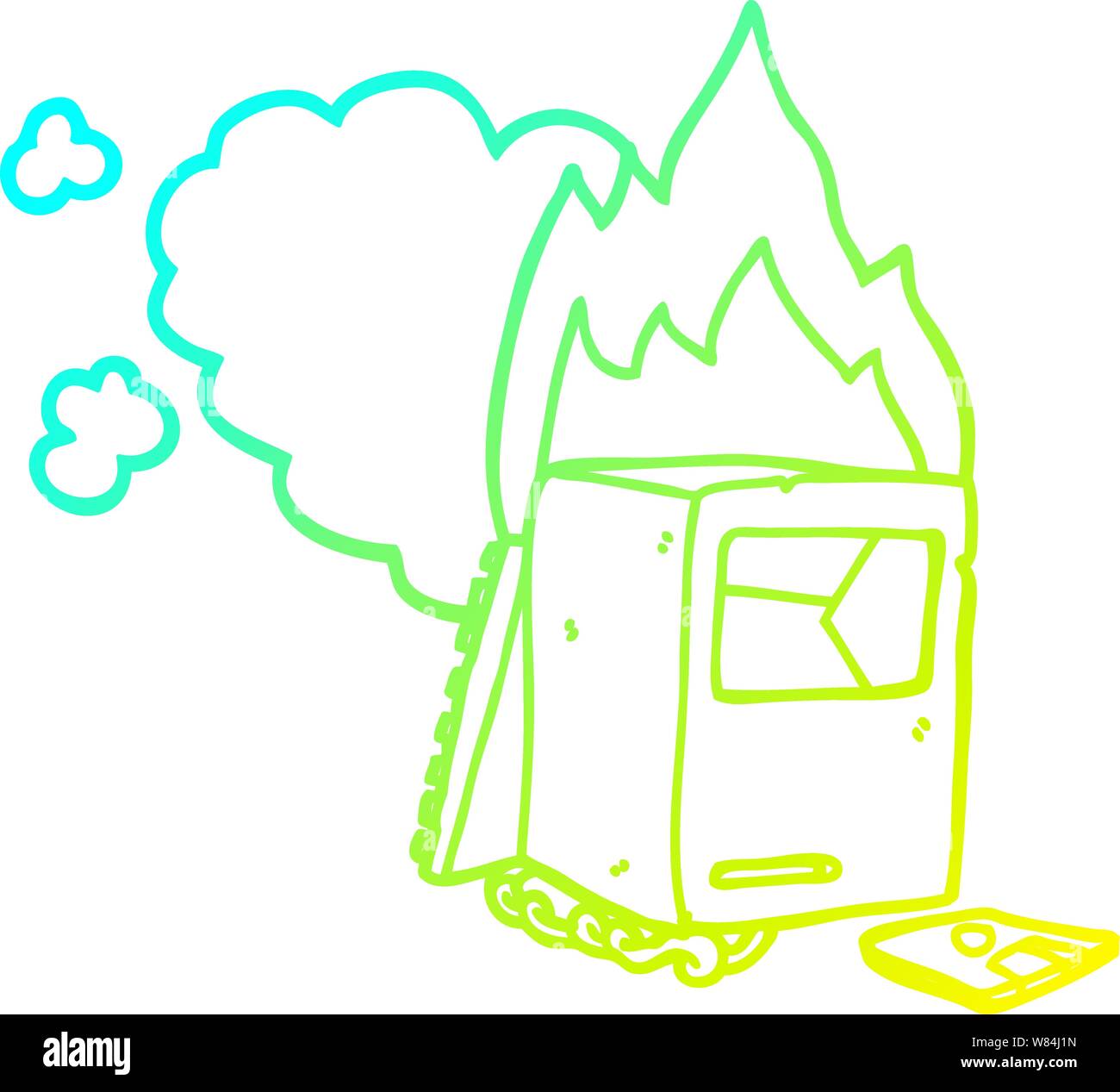 cold gradient line drawing of a cartoon broken computer Stock Vector ...