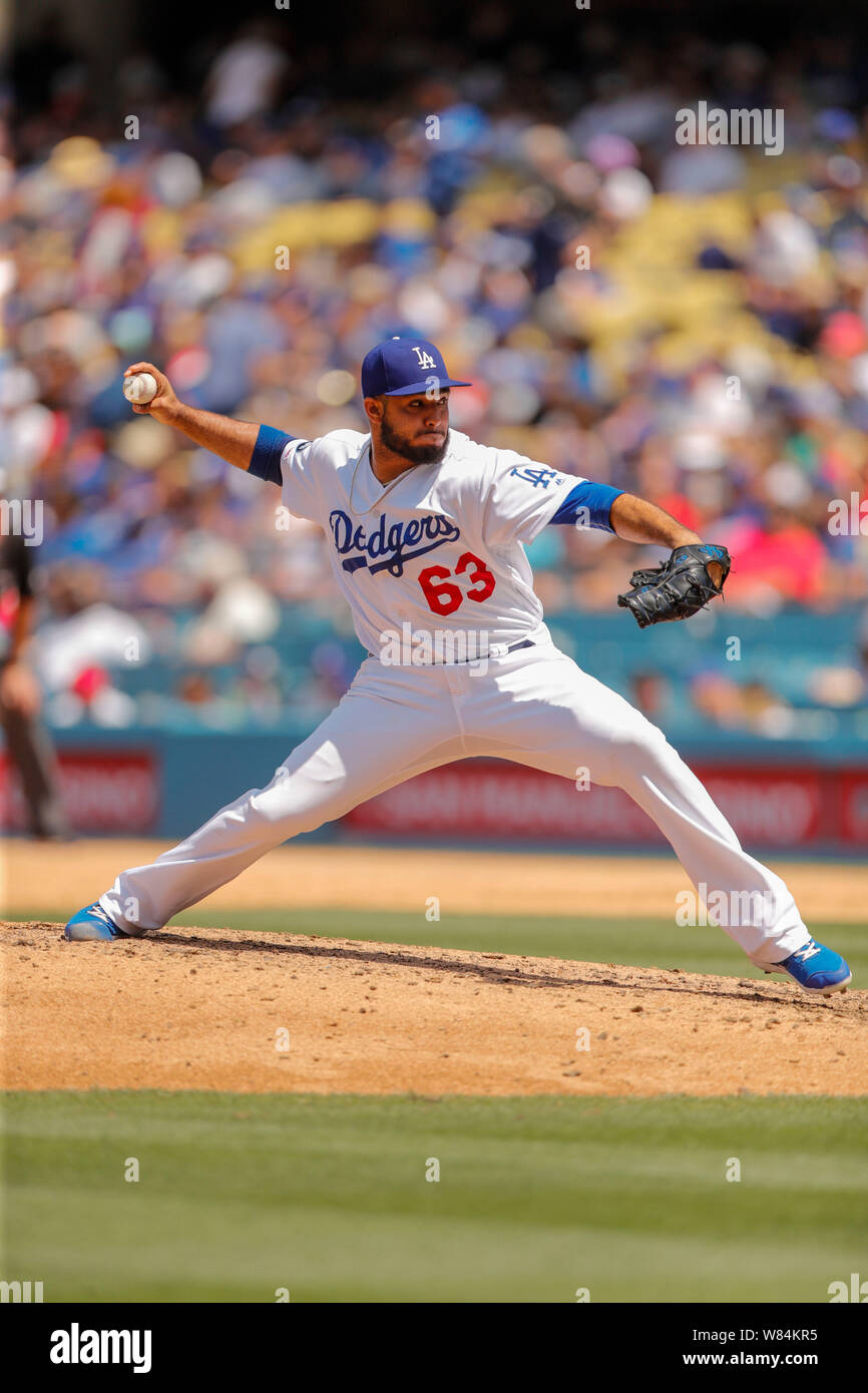 Los Angeles, USA. August 7, 2019: Los Angeles Dodgers relief pitcher ...
