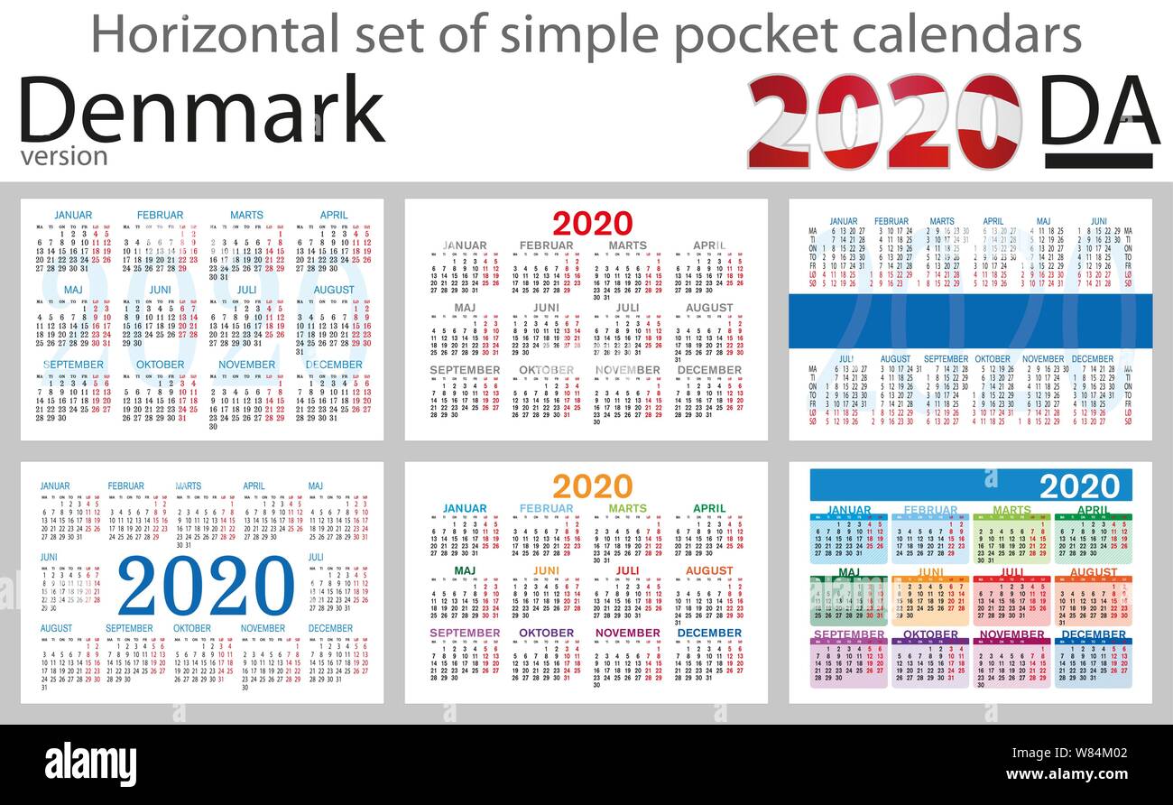 Denmark horizontal set of pocket calendars for 2020 (Two thousand ...