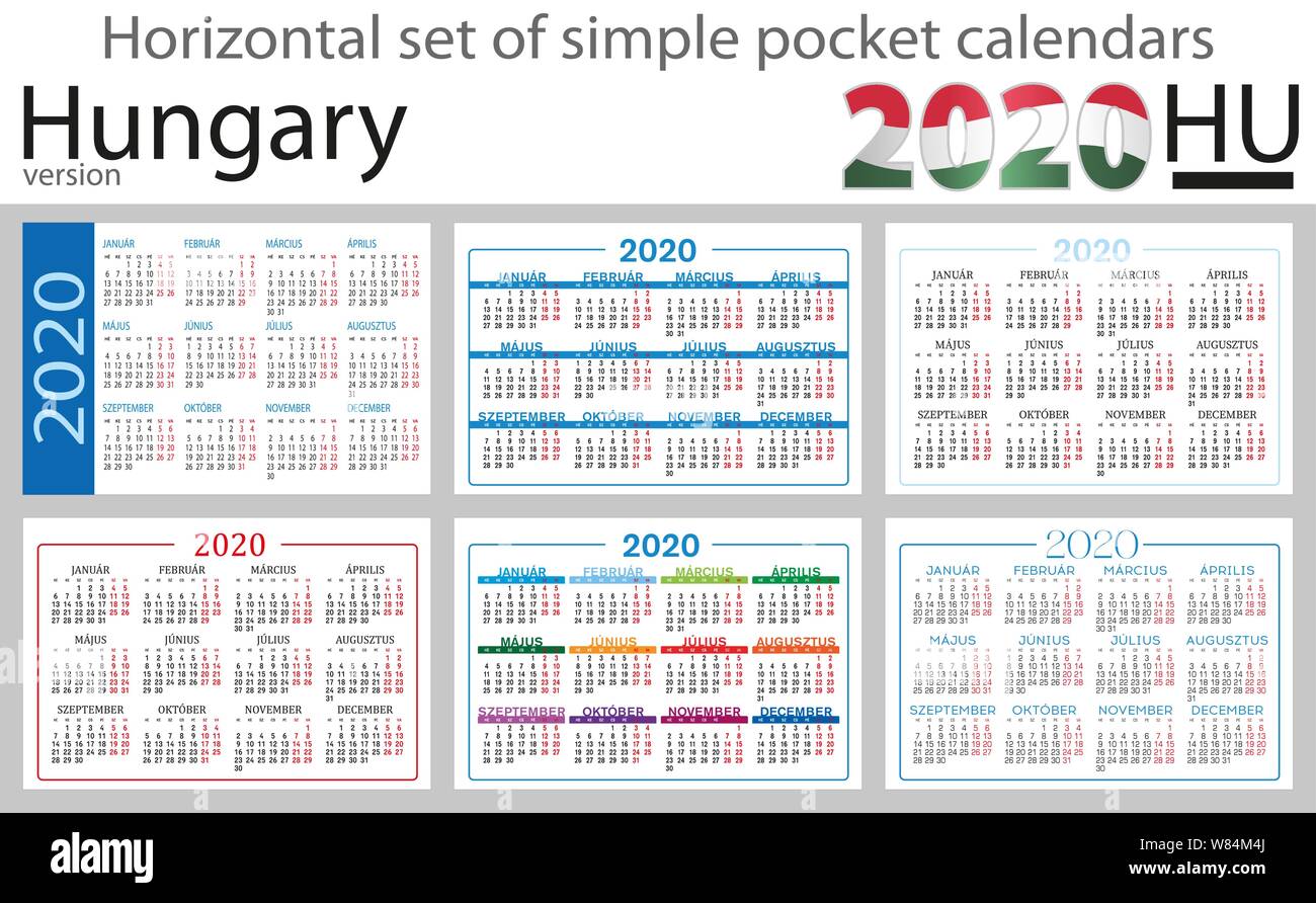 Hungary horizontal set of pocket calendars for 2020 (Two thousand ...