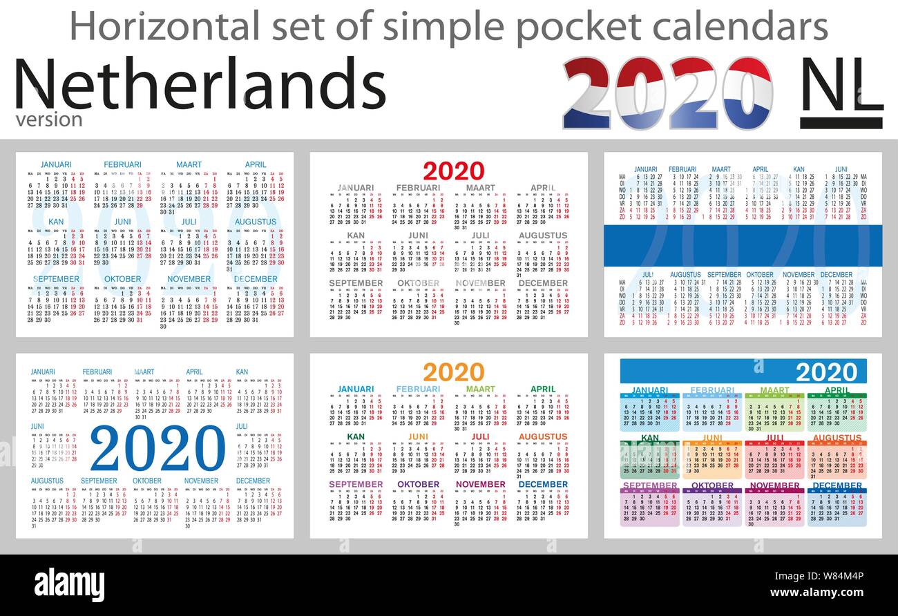 Netherlands horizontal set of pocket calendars for 2020 (Two thousand ...