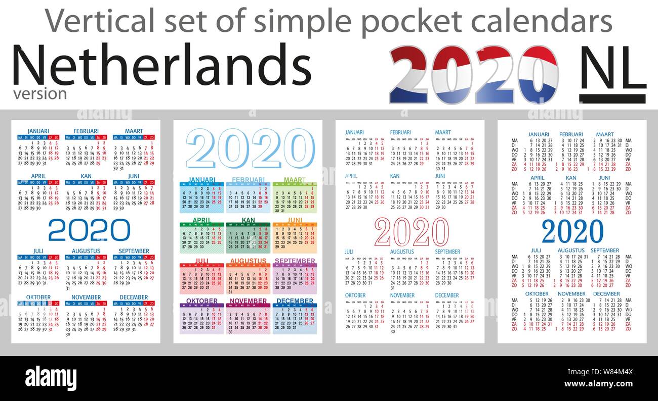 Netherlands vertical set of pocket calendars for 2020 (Two thousand ...
