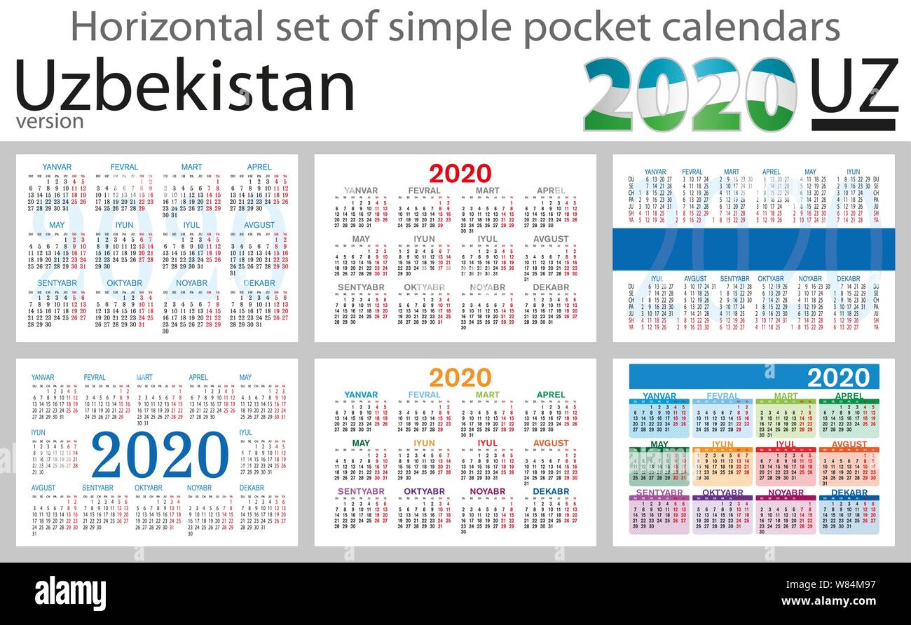 Uzbekistan horizontal set of pocket calendars for 2020 (Two thousand ...