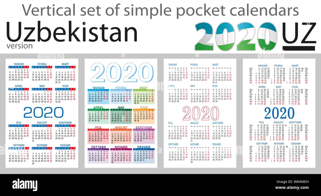 Uzbekistan vertical set of pocket calendars for 2020 (Two thousand ...