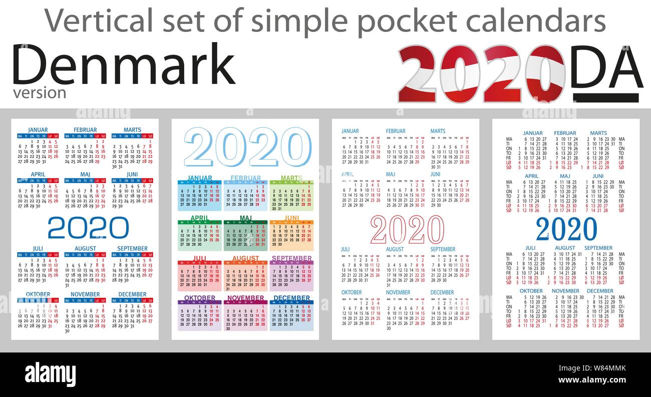 Denmark vertical set of pocket calendars for 2020 (Two thousand ...