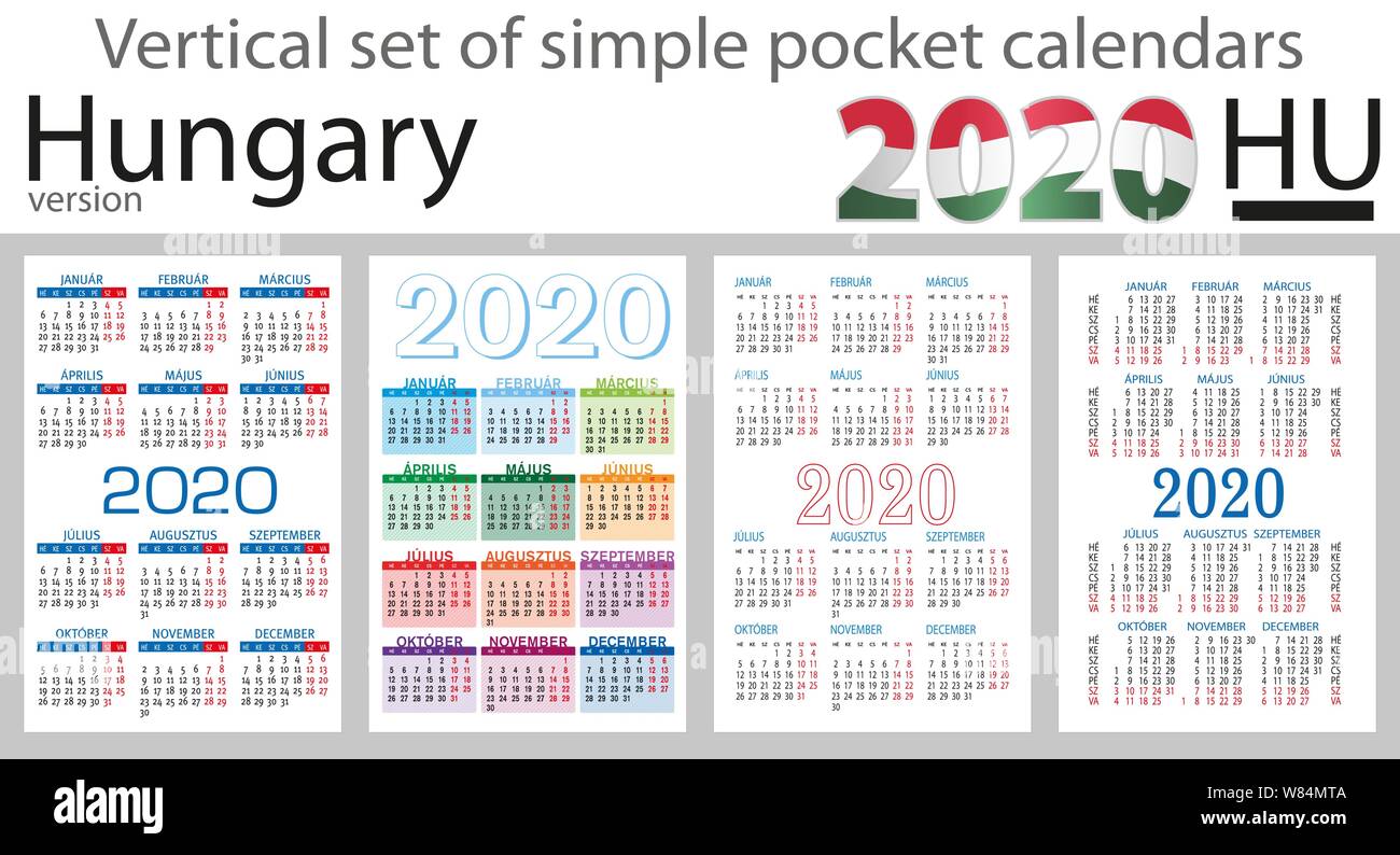Hungary vertical set of pocket calendars for 2020 (Two thousand ...