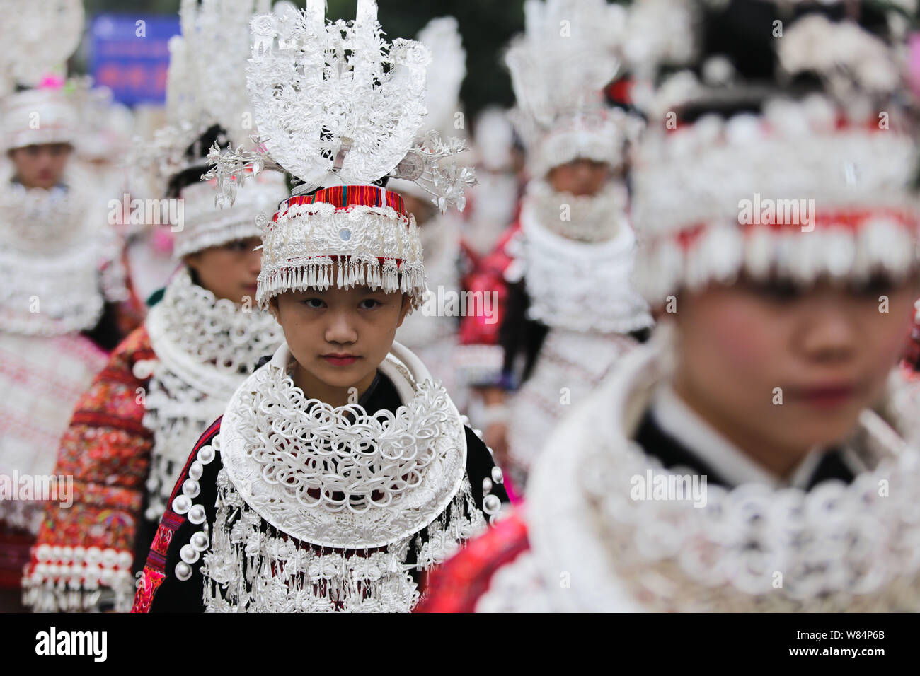 Young Chinese women of Miao ethnic minority dressed in traditional ...