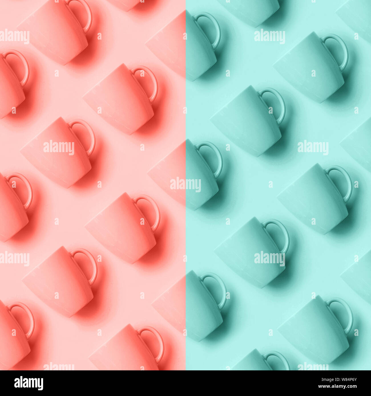 Duo tone pattern from pink cups over trendy coral and blue color ...