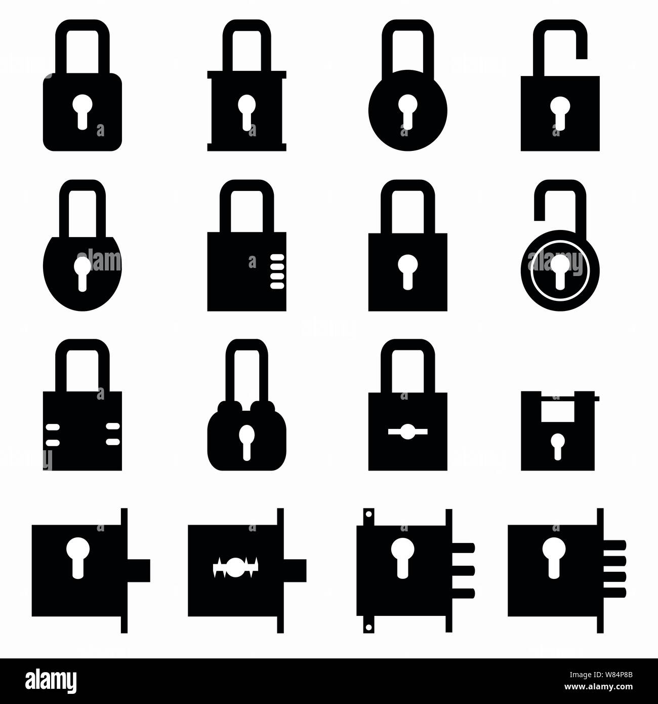 monochrome padlock symbol on a white background collection of vector ...
