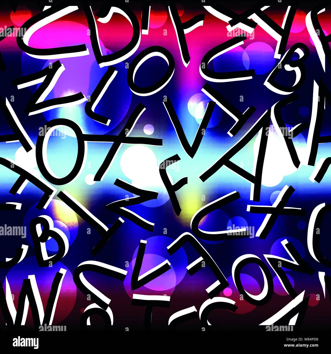 monochrome letters on the beautiful colored background seamless pattern ...