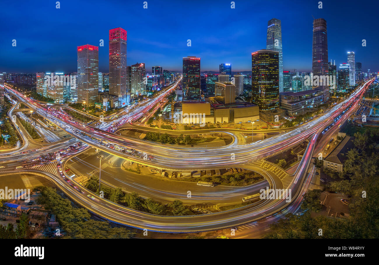 Night view of CBD (Central Business District) with skyscrapers, high ...