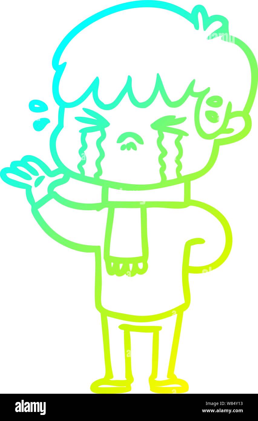 cold gradient line drawing of a cartoon boy crying Stock Vector Image ...