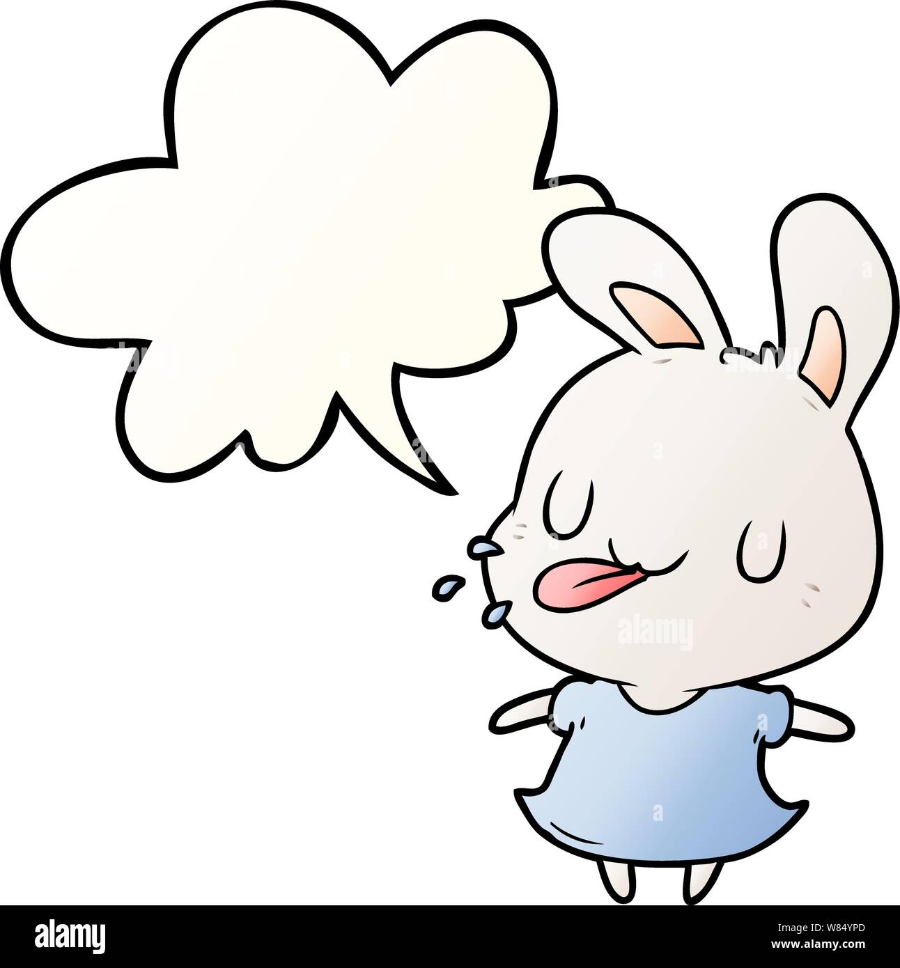 cute cartoon rabbit blowing raspberry with speech bubble in smooth ...