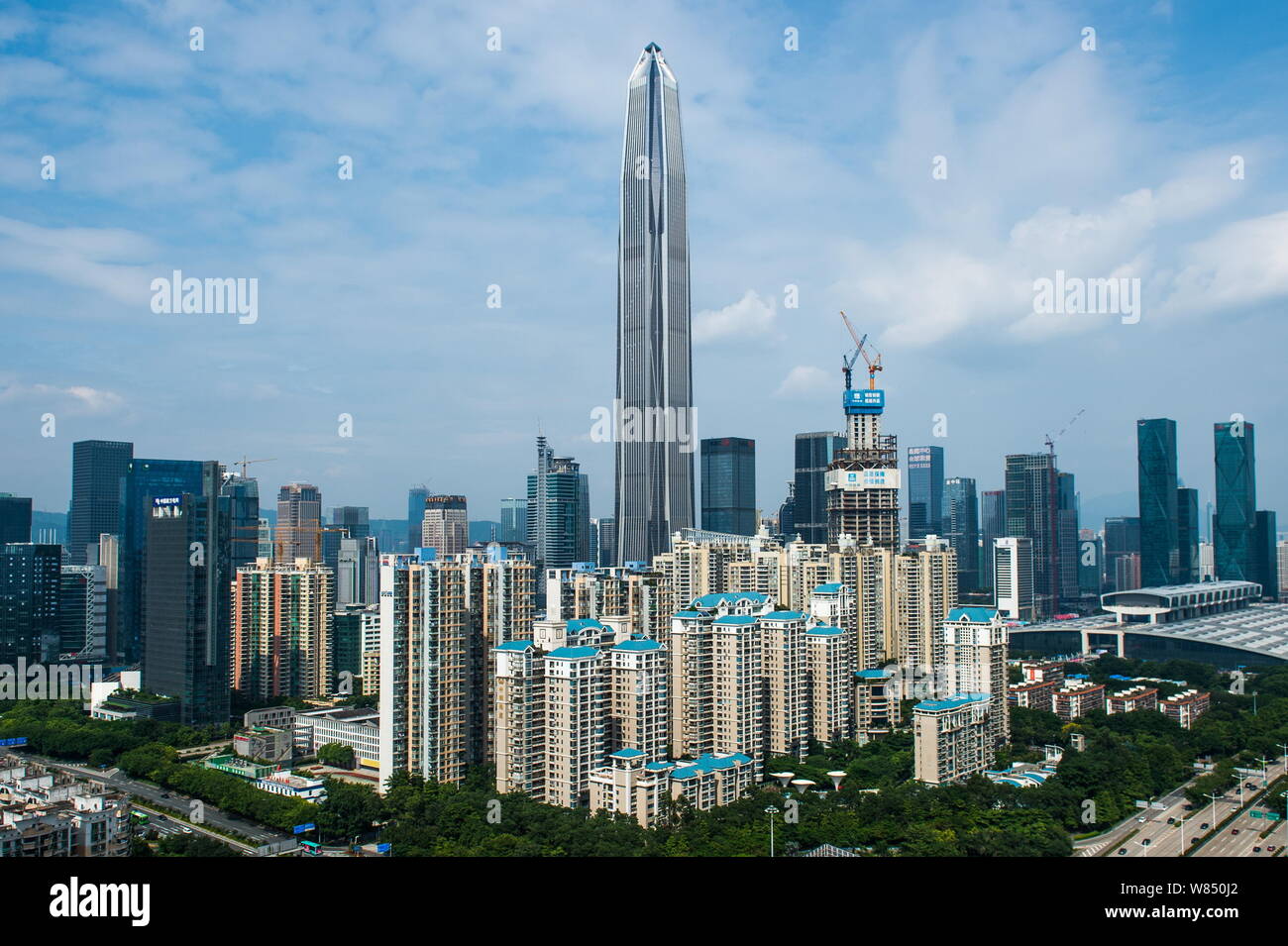 Skyline of Futian District with the Ping An International Finance ...