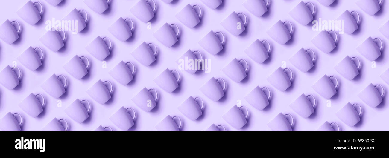 Pattern from cups over trendy violet color background. Birthday party ...
