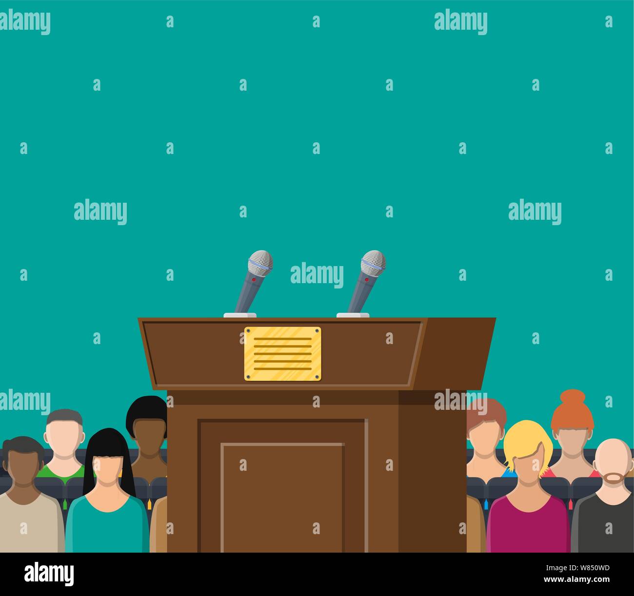 Brown wooden rostrum with microphones Stock Vector Image & Art - Alamy