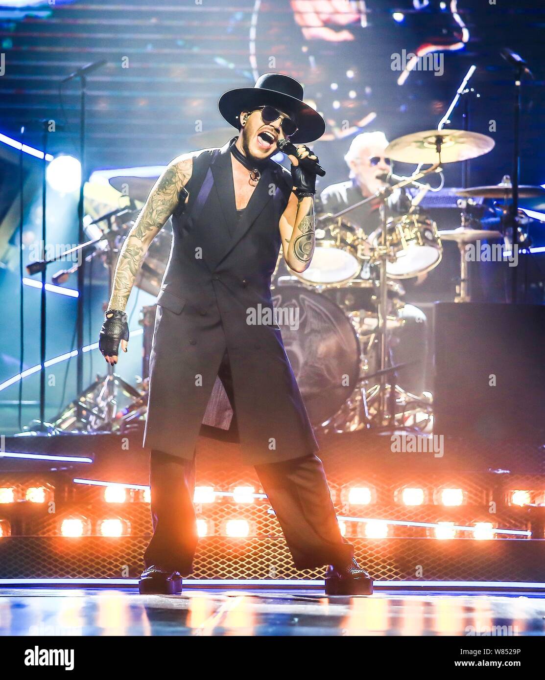 American singer Adam Lambert performs during the concert in Shanghai ...