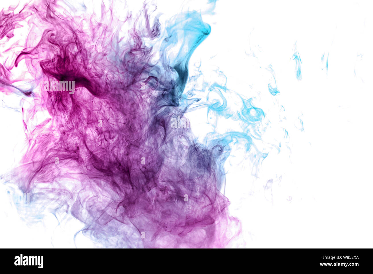 PInk and blue cloud of smoke of white isolated background. Background ...