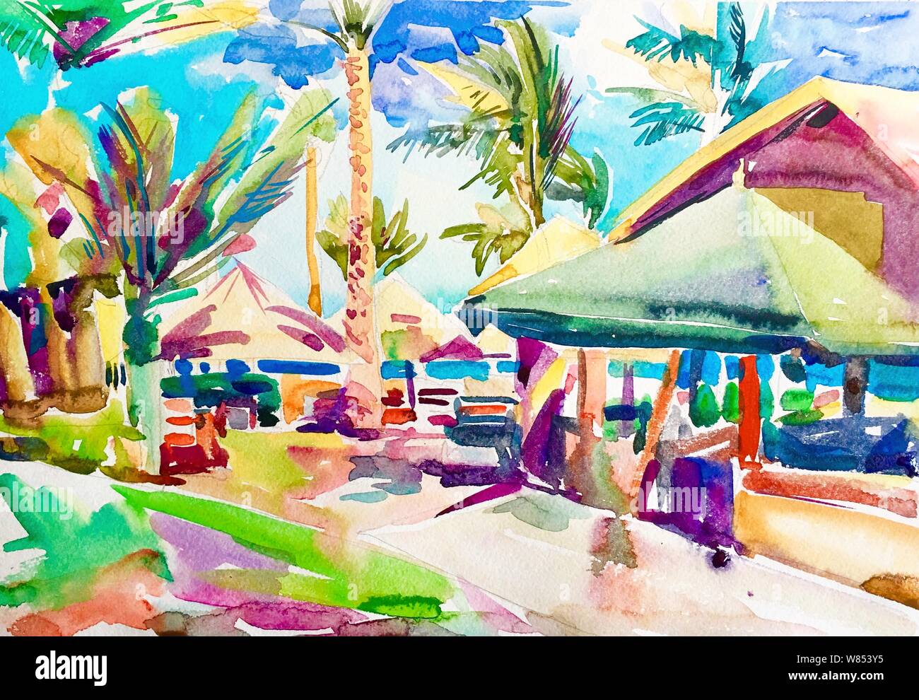 original watercolor egyptian landscape painting Stock Photo - Alamy