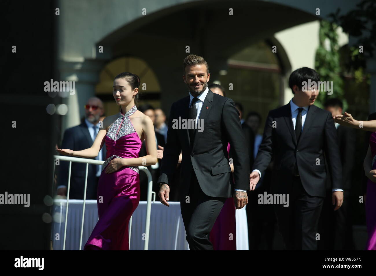 English soccer star David Beckham, center, attends a press conference ...