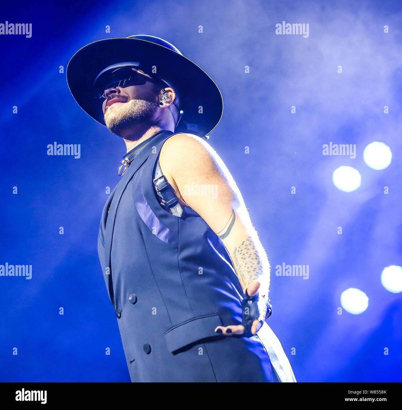 American singer Adam Lambert performs during the concert in Shanghai ...