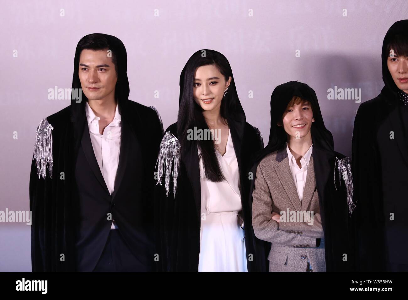 (From left) Chinese actor Yan Kuan, actress Fan Bingbing, and writer ...