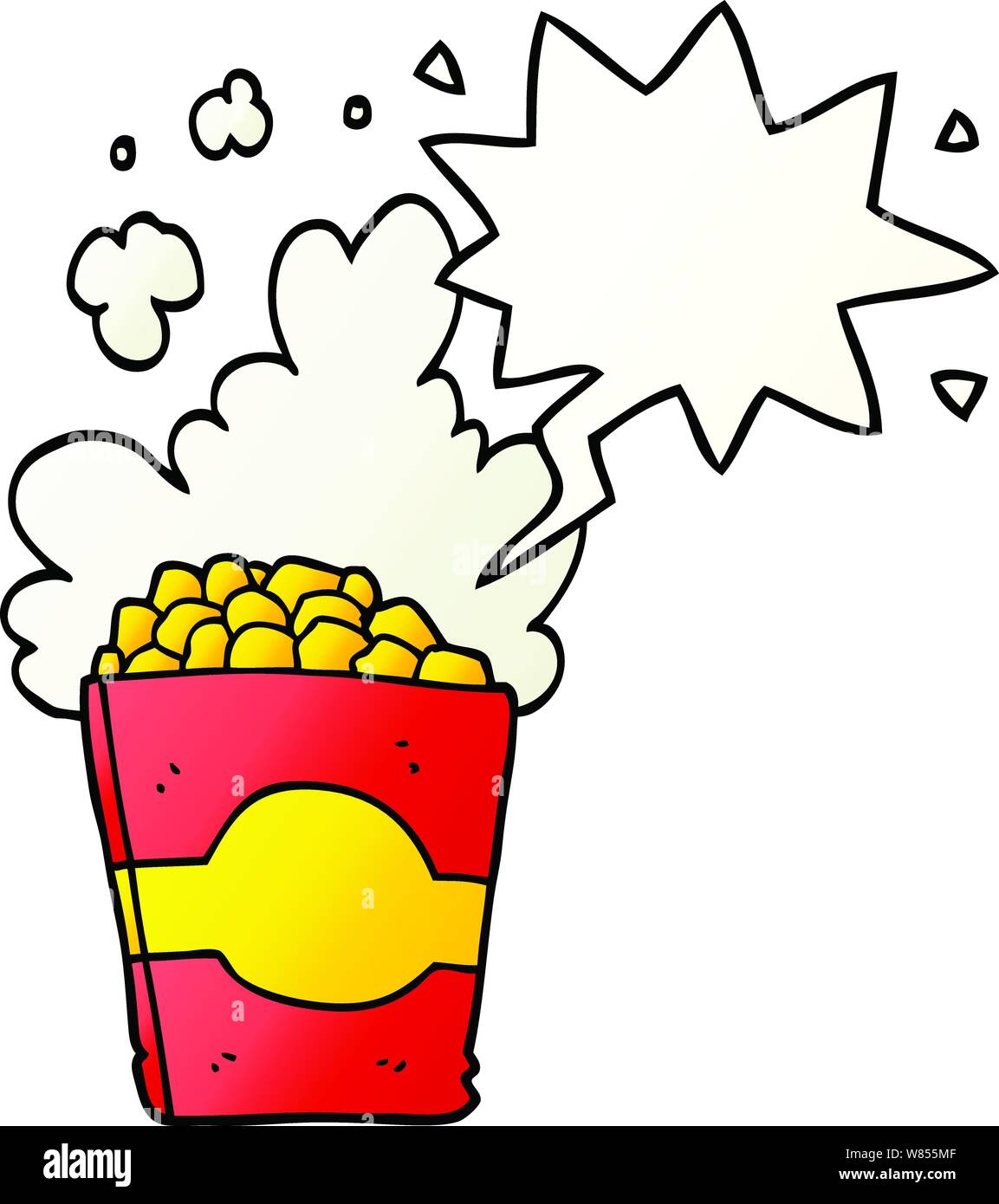 cartoon popcorn with speech bubble in smooth gradient style Stock ...