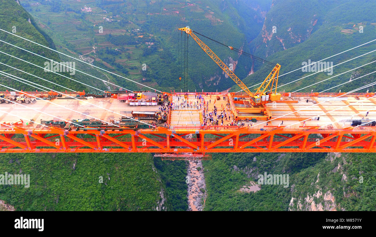 Aerial view of the Beipanjiang Bridge, the world's highest bridge ...