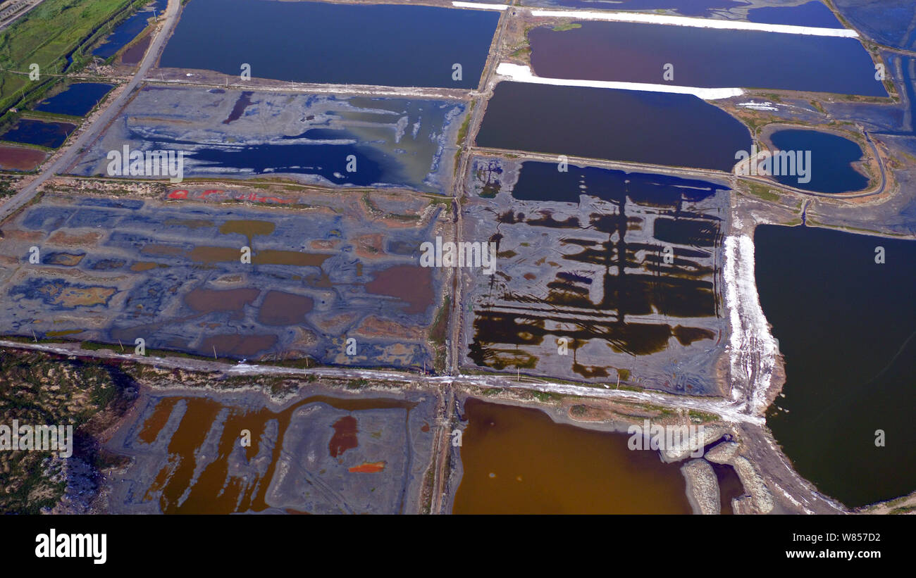 Aerial view of colorful Salt Lake of Yuncheng, world-famous inland salt ...