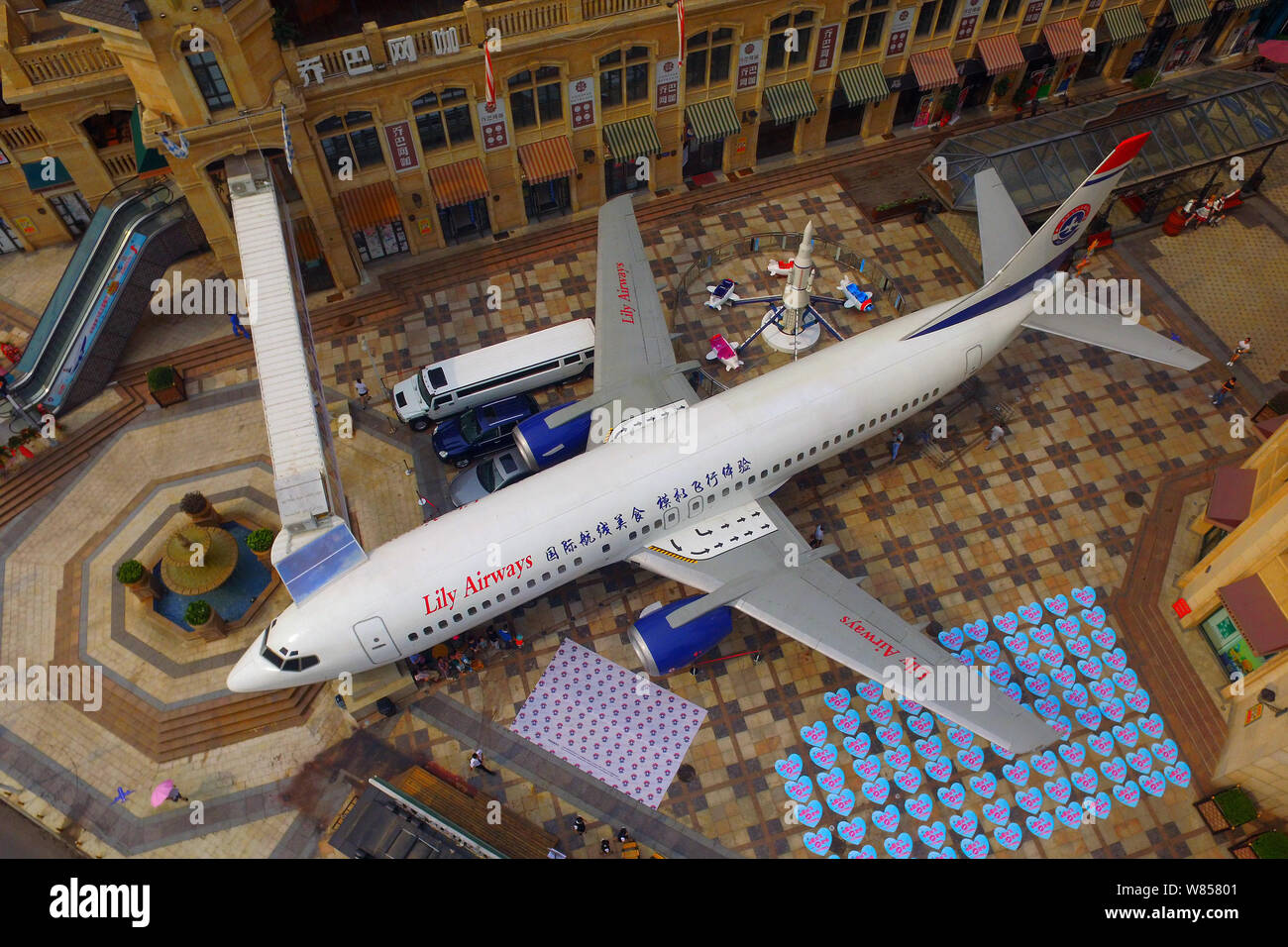 Aerial view of the Boeing 737-400 airplane restaurant "Lily Airways" on ...