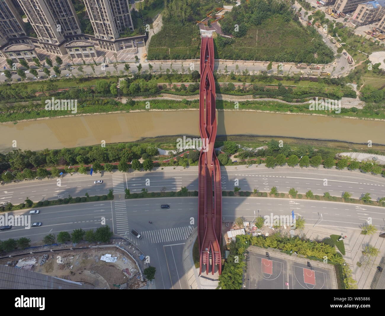 Aerial view of the Lucky Knot Bridge, a curvaceous walkway dubbed "the ...