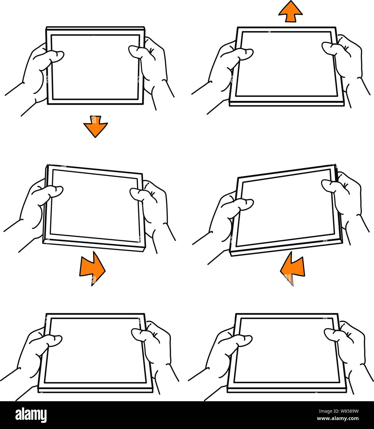 Tablet device tilt operational instructions for game or app Stock ...