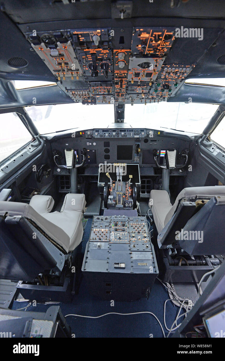 View of the cockpit of the Boeing 737-400 airplane restaurant "Lily ...