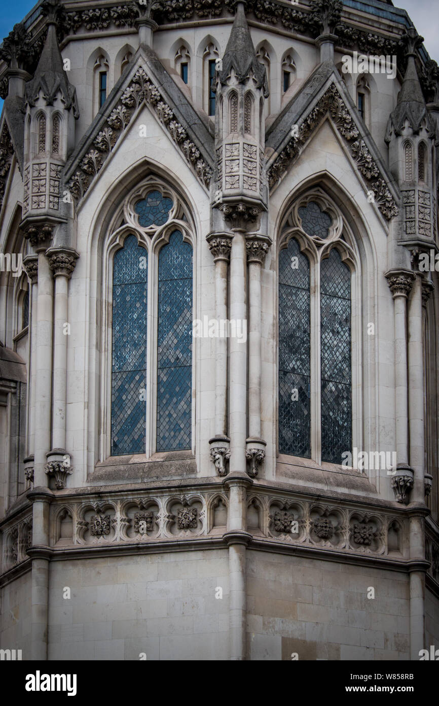 Close up of the windows on the front facade of the Royal Courts of ...