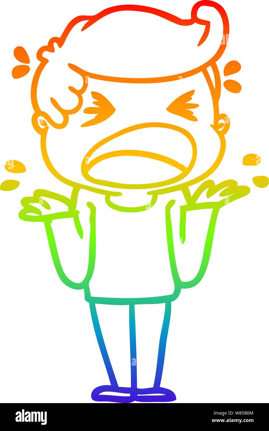 rainbow gradient line drawing of a cartoon shouting man Stock Vector ...