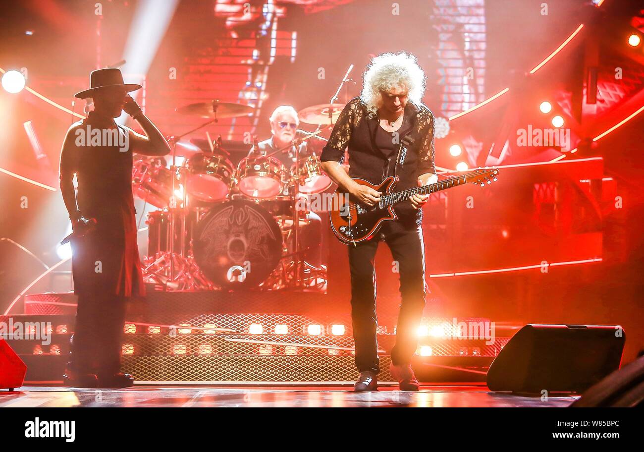 American singer Adam Lambert, left, and English band Queen perform ...