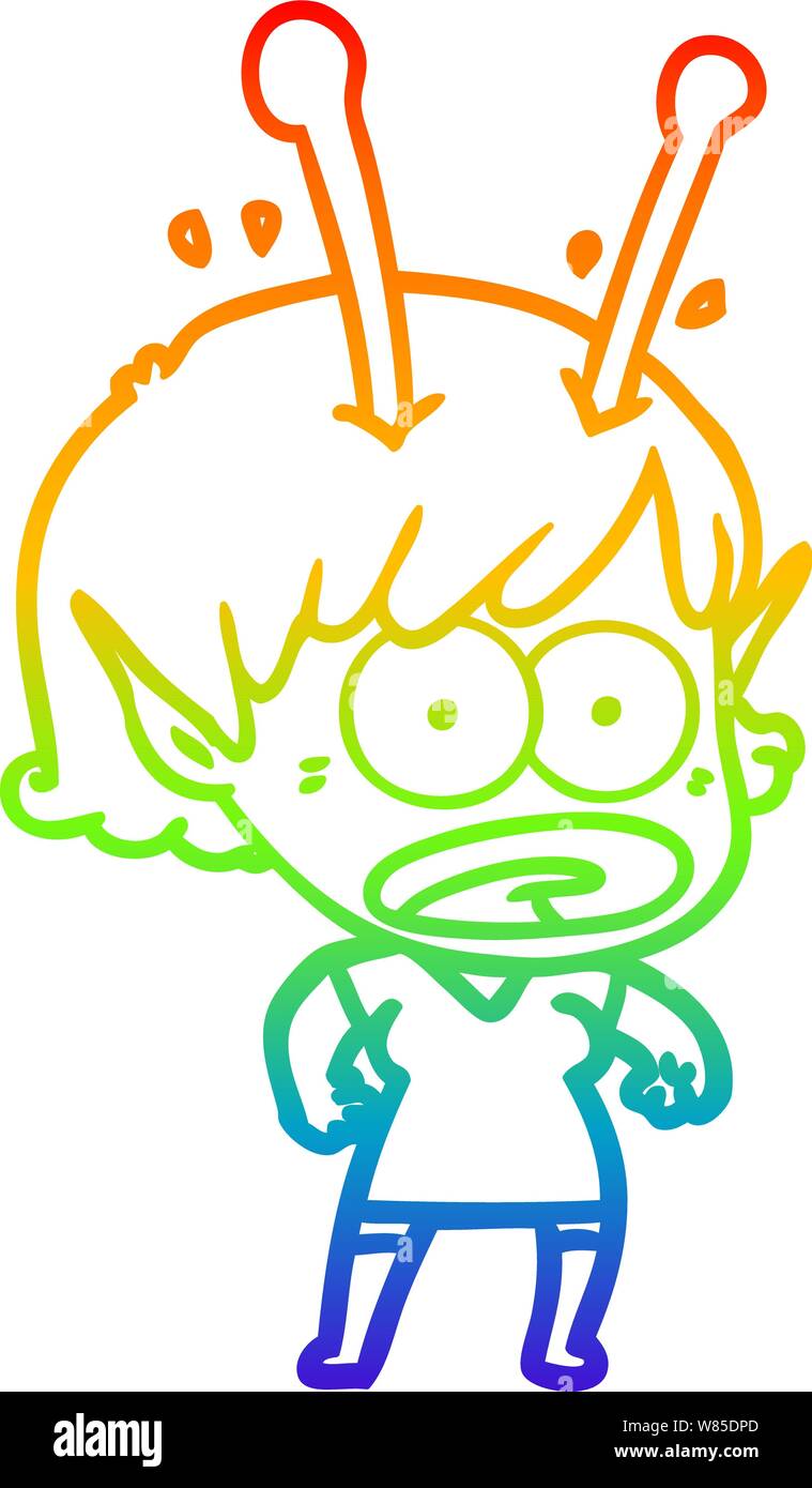 rainbow gradient line drawing of a cartoon shocked alien girl Stock ...