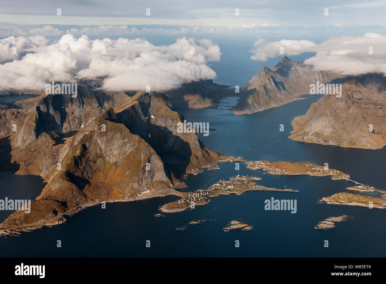 Aerial view of Reine and Sakrisoy villages, Moskenes municipality ...
