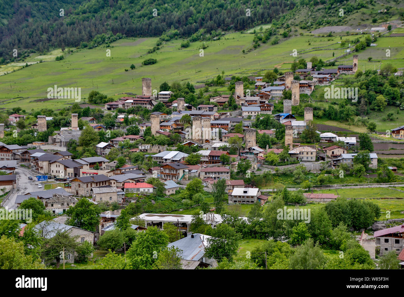 Skyline of Mestia, Georgia, where Medieval battle towers still stand ...