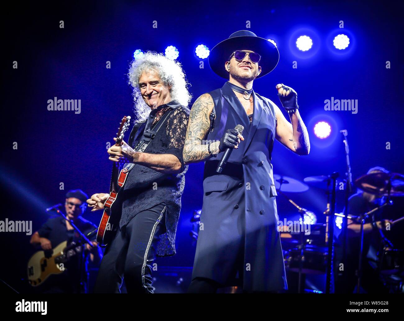 American singer Adam Lambert, right, and English band Queen perform ...
