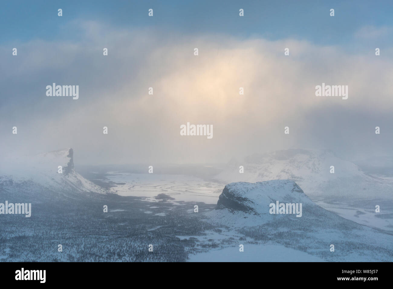 Mount Ritok covered in snow, Rapadalen valley. Sarek National Park ...