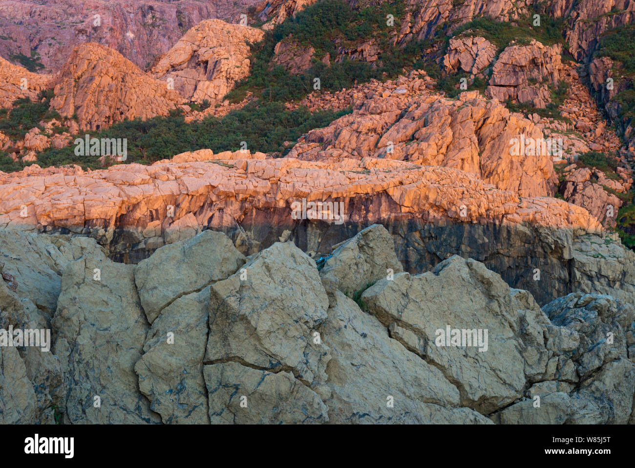 Rock formations on the coast of Leka Island, Nord-Trondelag, Norway ...