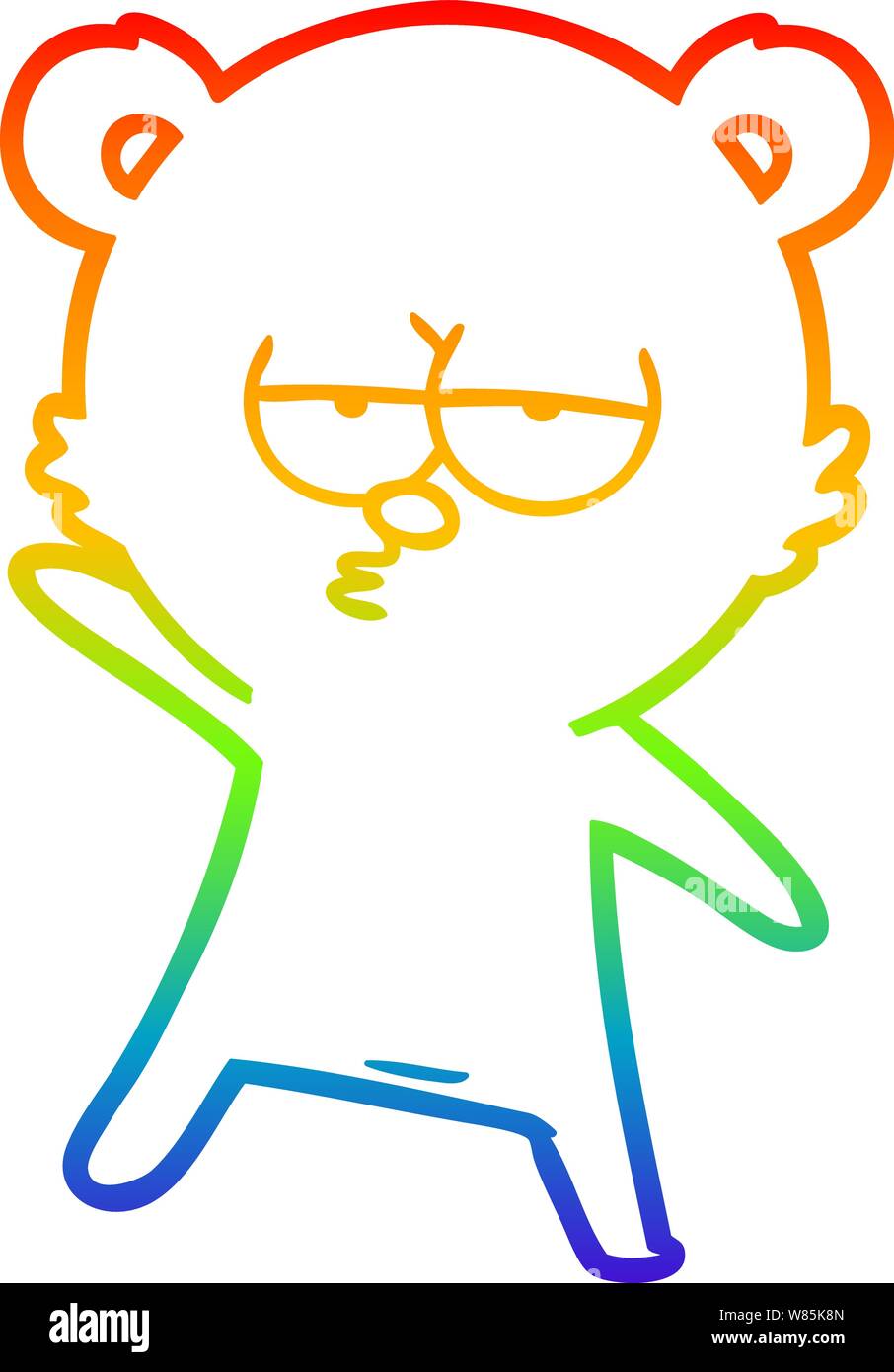rainbow gradient line drawing of a bored bear cartoon Stock Vector ...