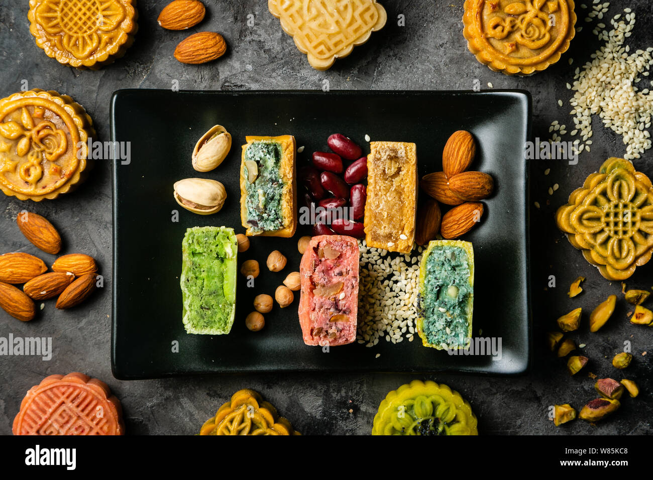 Mid Autumn Festival concept - yuebing monncakes on rustic background ...