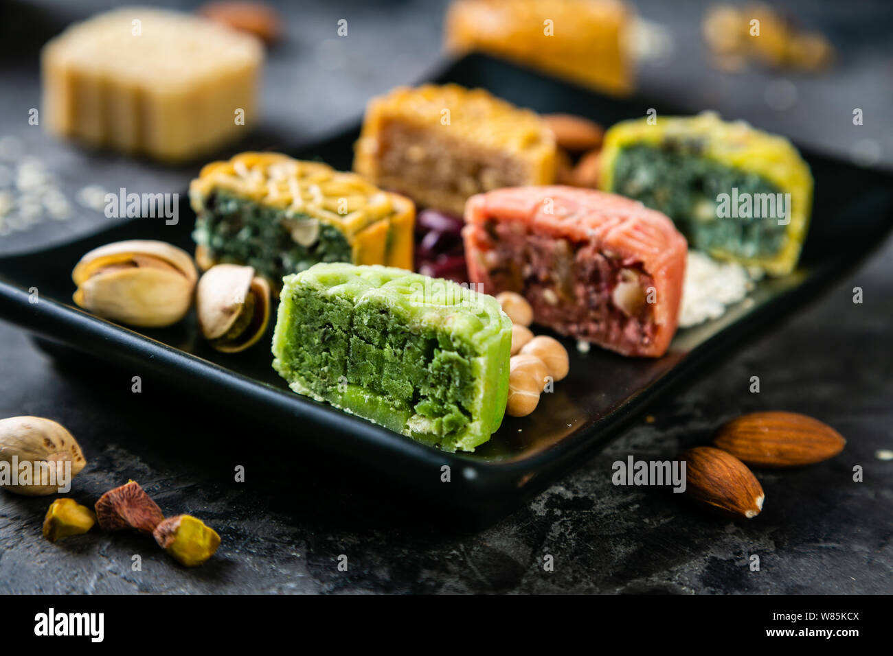 Mid Autumn Festival concept - yuebing monncakes on rustic background ...