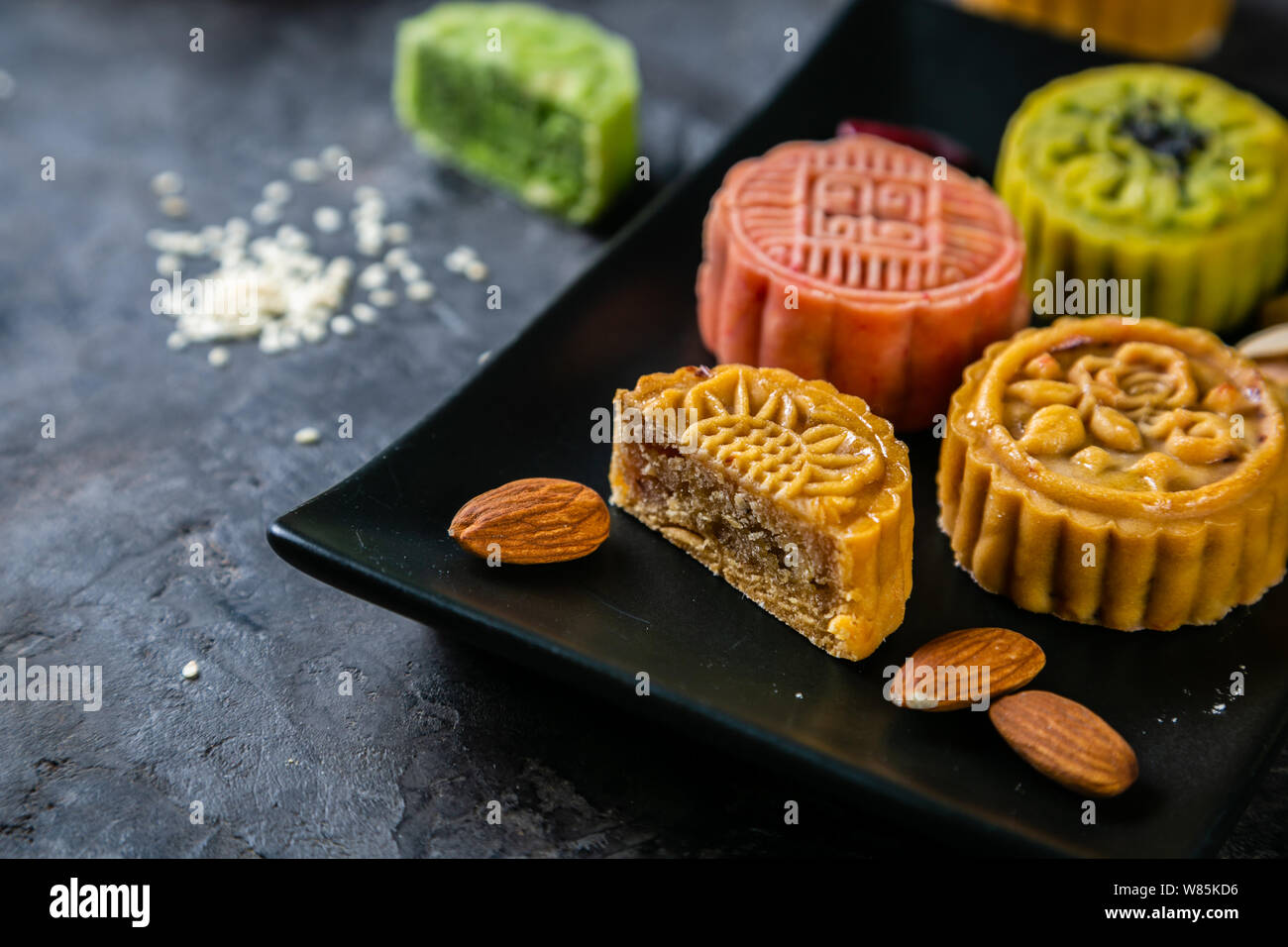 Mid Autumn Festival concept - yuebing monncakes on rustic background ...
