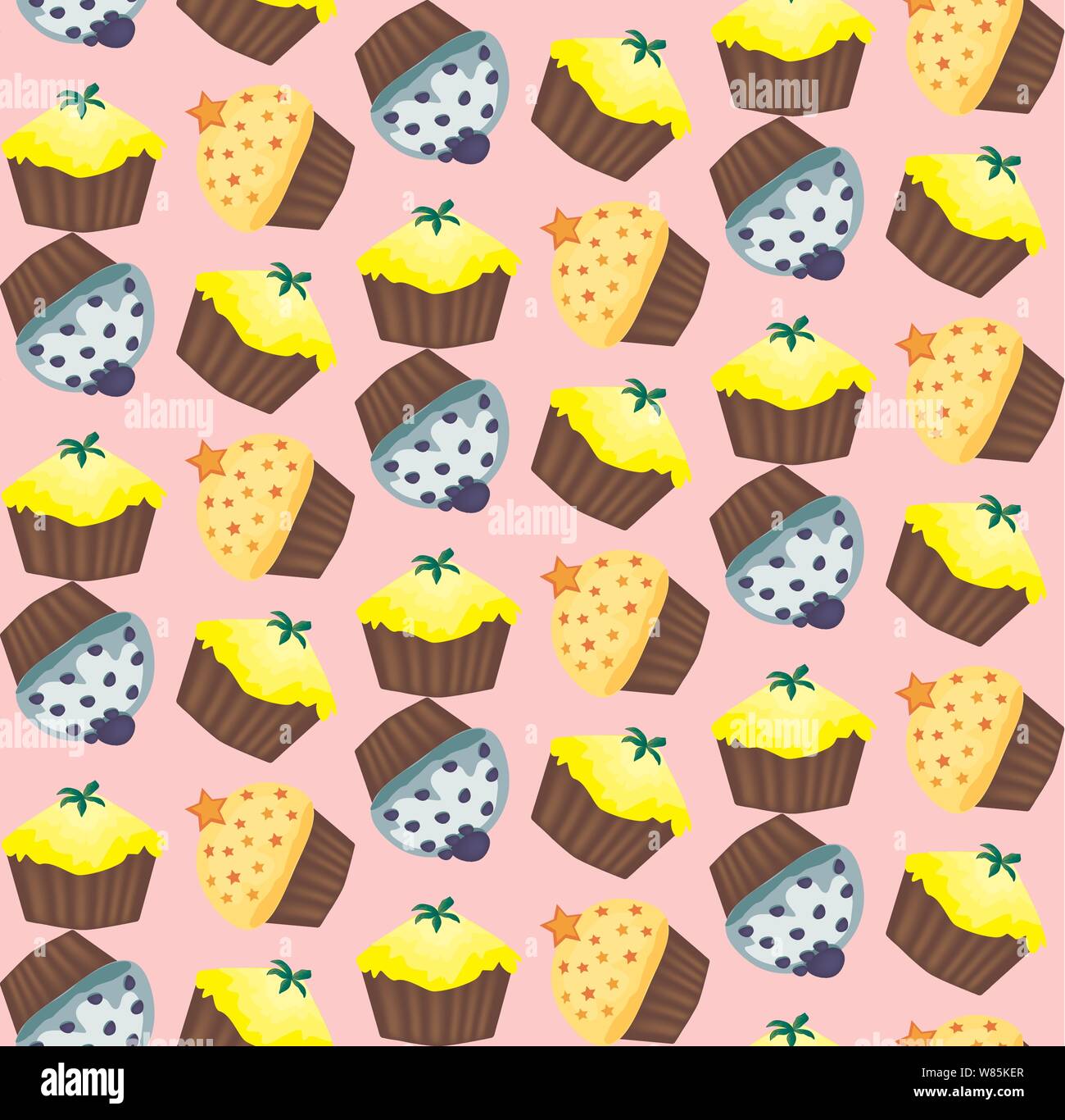 Birthday background. Seamless pattern with cupcakes and muffins. Cute ...