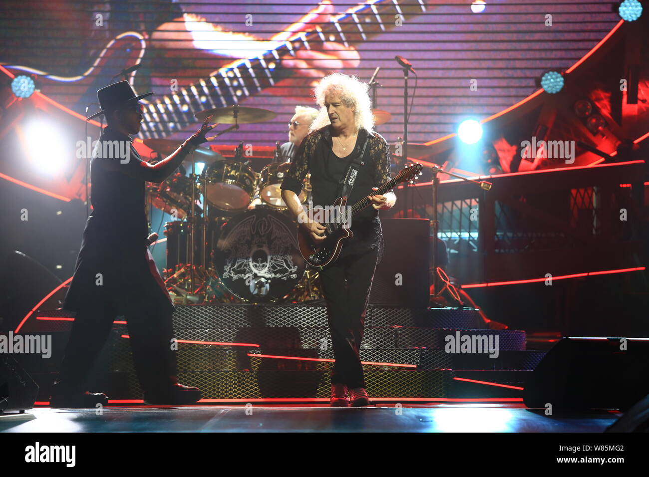 American singer Adam Lambert, left, and English band Queen perform ...