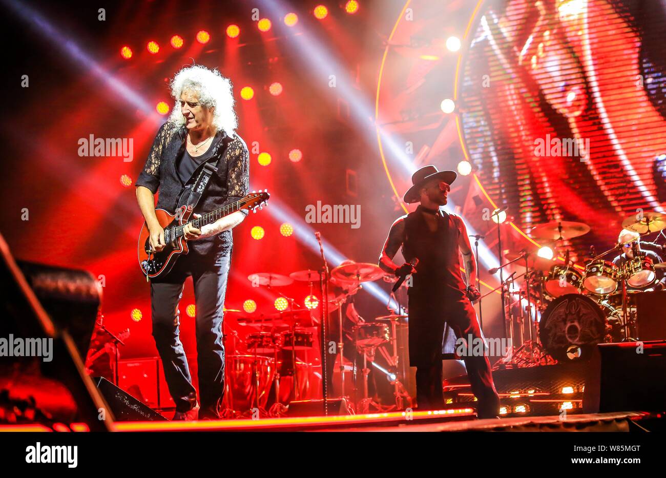 American singer Adam Lambert, right, and English band Queen perform ...