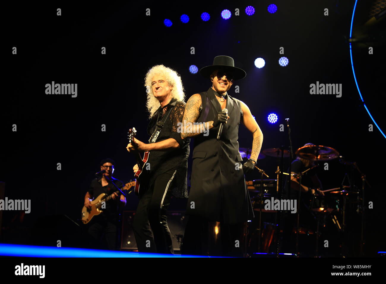 American singer Adam Lambert, right, and English band Queen perform ...